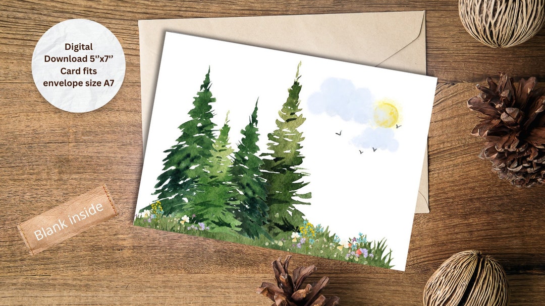 Watercolor Forest Blank Card Printable Card Instant Download PDF - Etsy