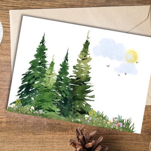 Watercolor Forest Blank Card Printable Card Instant Download PDF - Etsy
