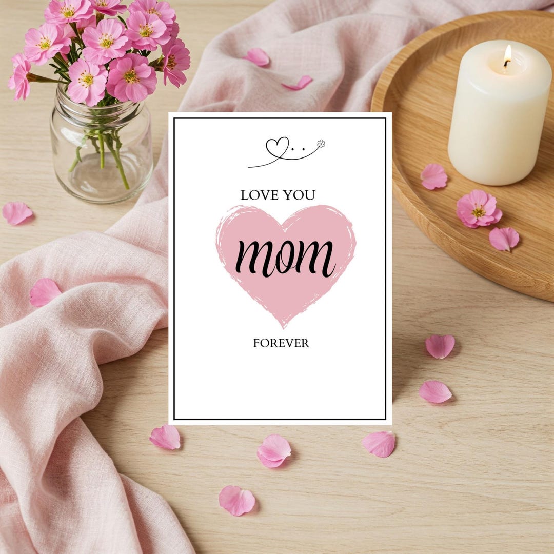 Pink Mothers Day Card Printable, Love You Mom Card, Digital Download ...