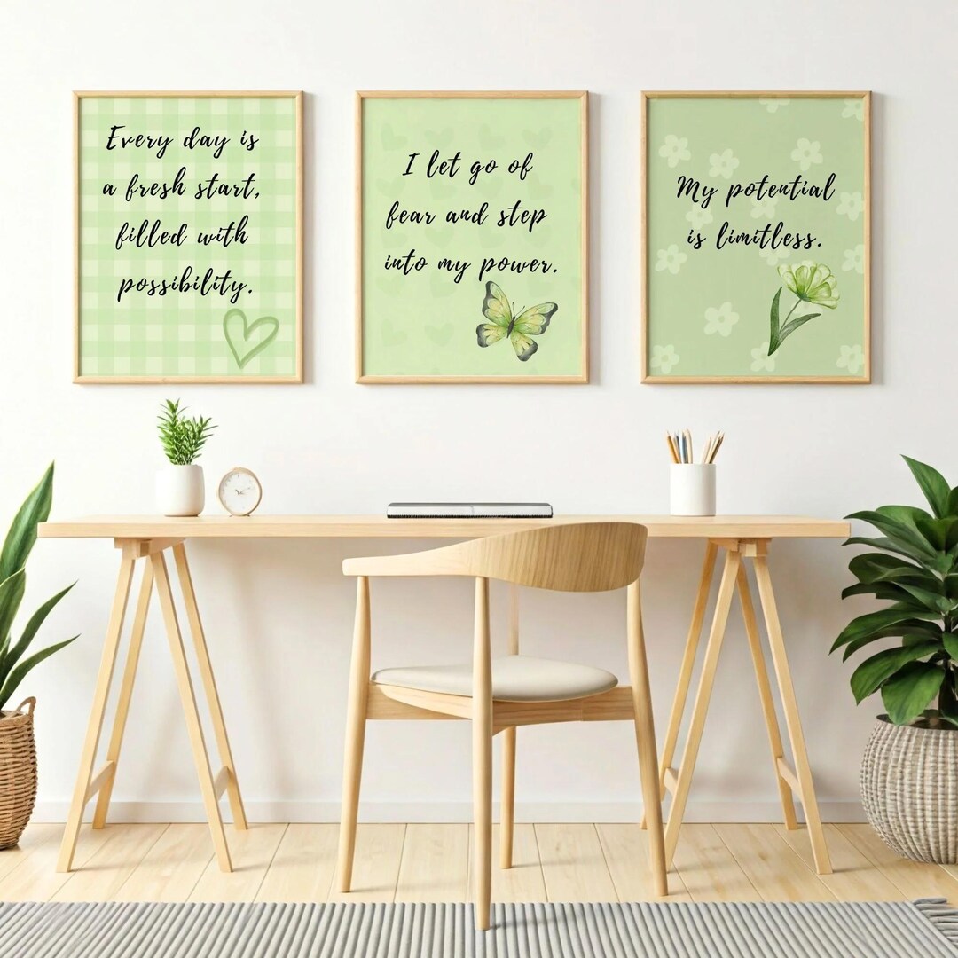 Gingham Affirmation Wall Art Printable Quote Set for Dorm Room Decor ...