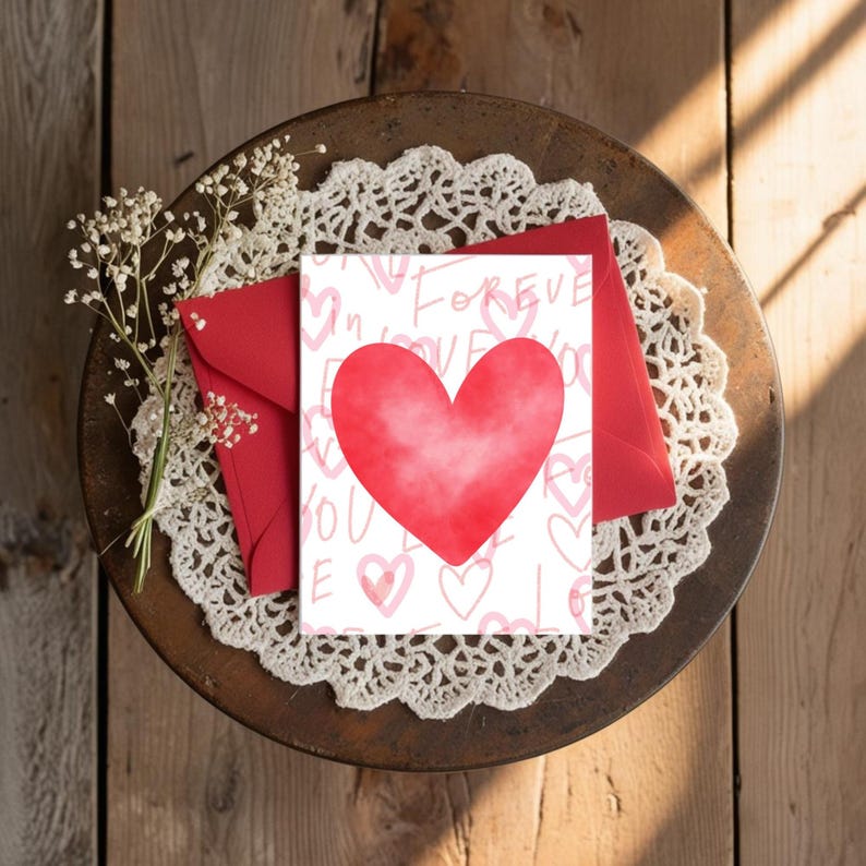 Watercolor Hearts Love Card: Romantic Anniversary Greeting (PDF & JPG ...