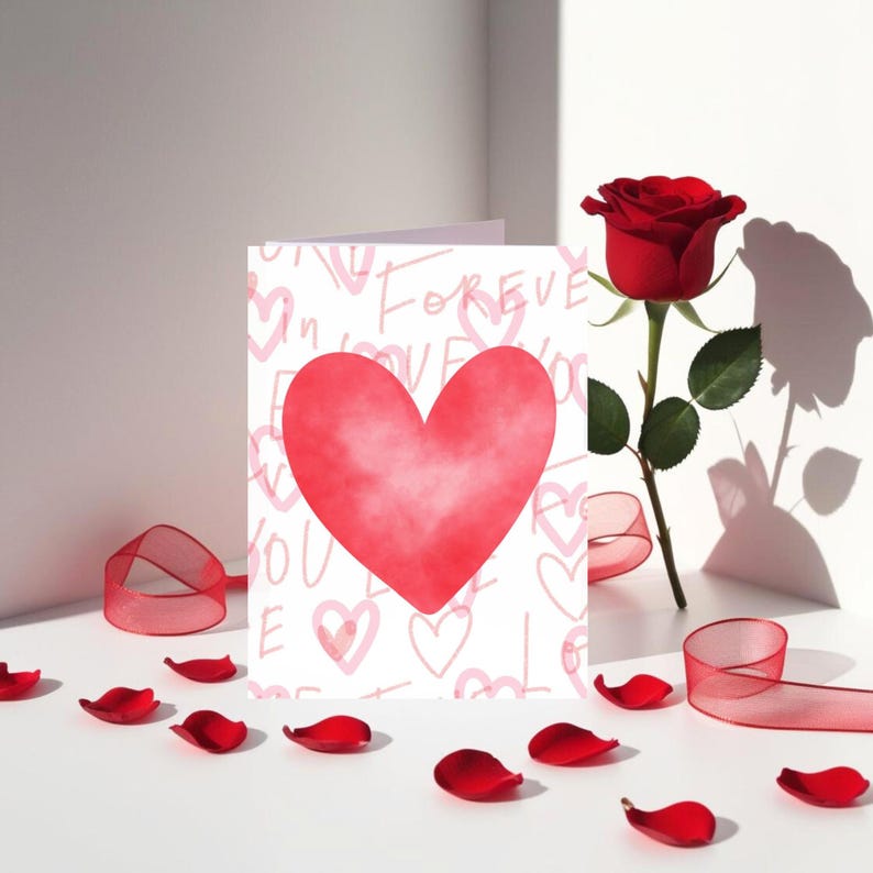 Watercolor Hearts Love Card: Romantic Anniversary Greeting (PDF & JPG ...
