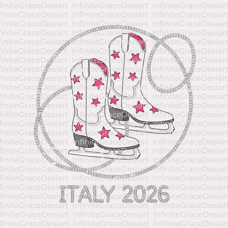 Italy 2026 PNG : Western Cowboy Boot Ice Skates Pink Stars (digital ...