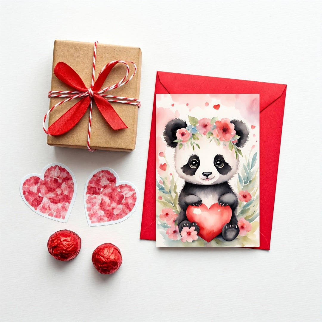 Watercolor Panda Anniversary Card, Printable Love Greeting (digital ...