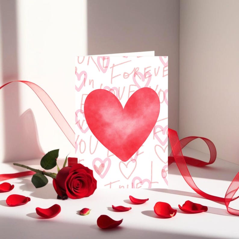 Watercolor Hearts Love Card: Romantic Anniversary Greeting (PDF & JPG ...