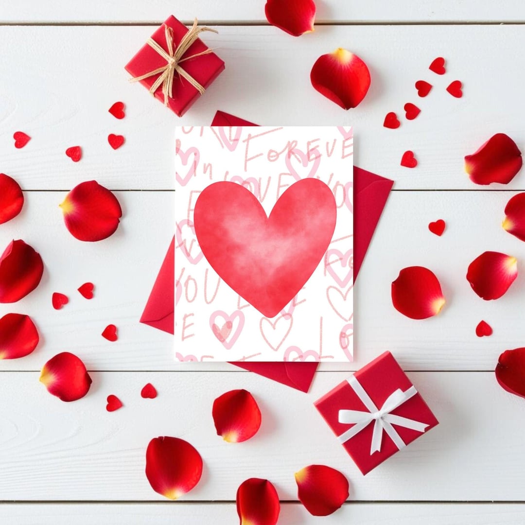 Watercolor Hearts Love Card: Romantic Anniversary Greeting (PDF & JPG ...