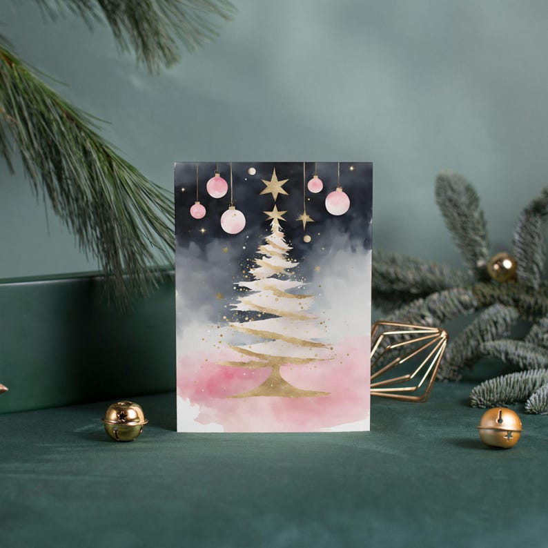 Set of 8 Printable Christmas Cards 5x7 Watercolor Holiday Greeting ...