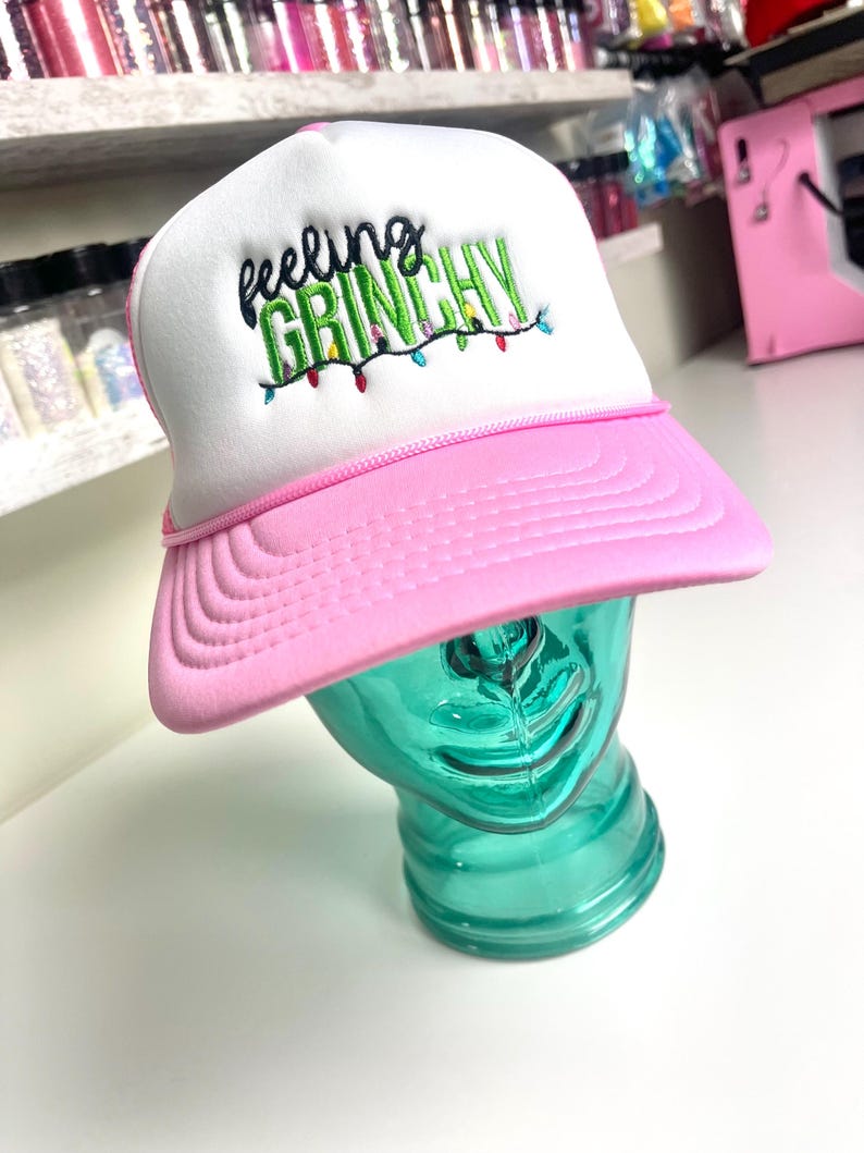 Feeling Grinchy Embroidered Trucker Hat Holiday Grinch Hat Green - Etsy