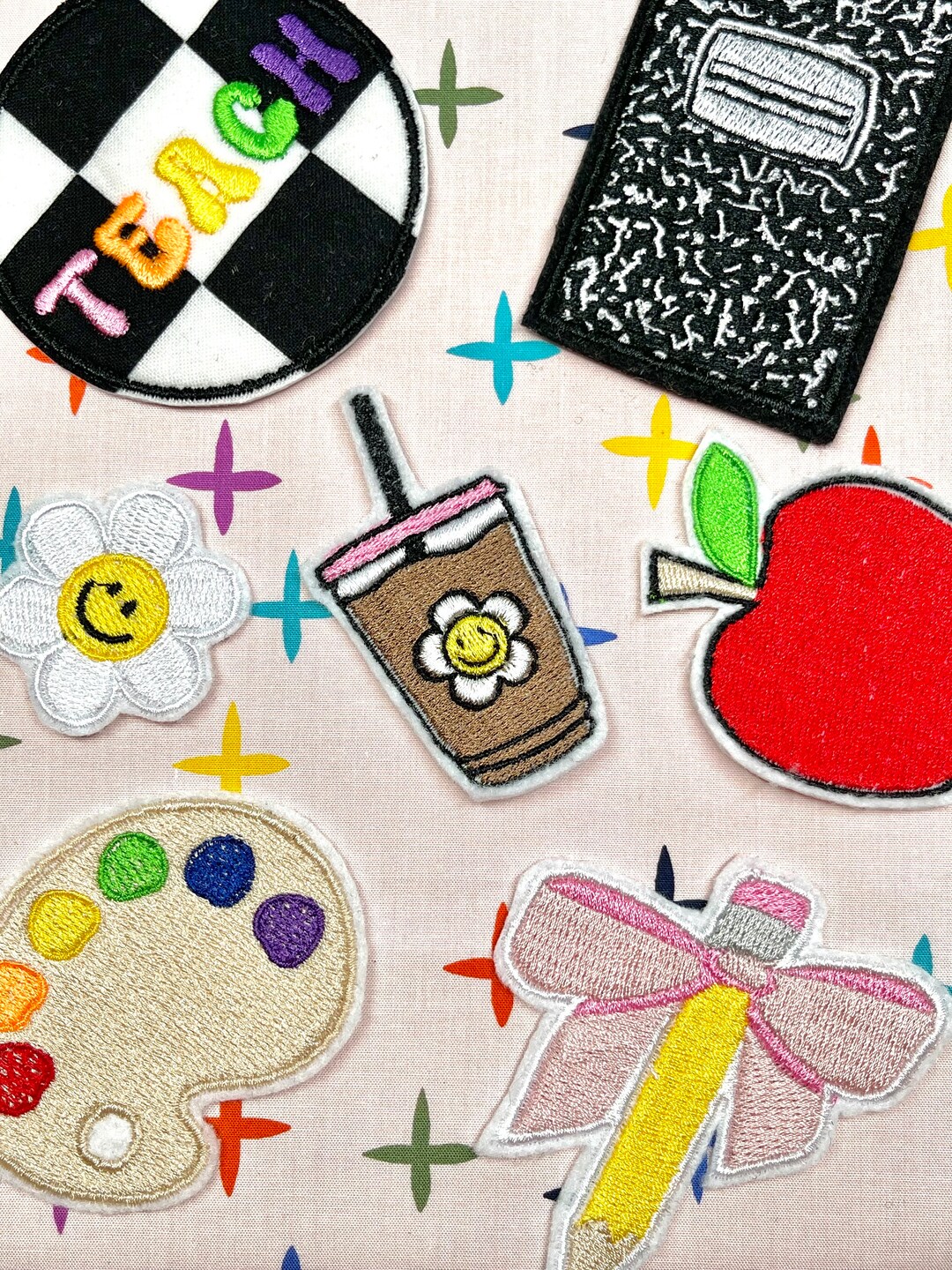 Teacher Themed Iron on Patch, Daisy Patch, Teach Checkerboard Patch ...