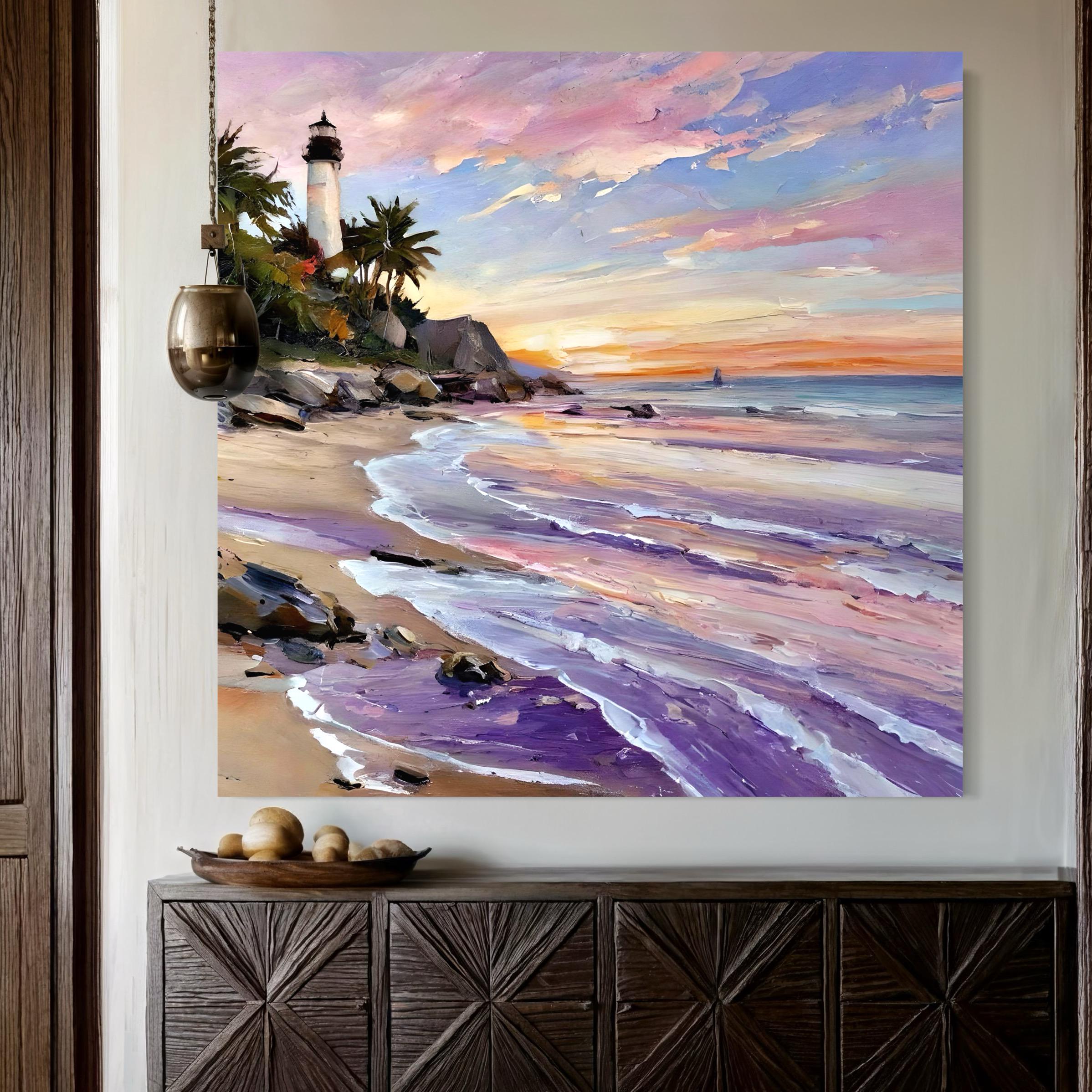 Original Glimmering Lilac Seas Oil Painting Modern Handpaint Texture ...