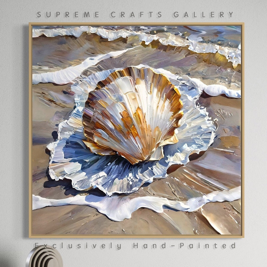 Original Holy Shell and Tides Oil Painting Modern Handpaint Texture Art ...