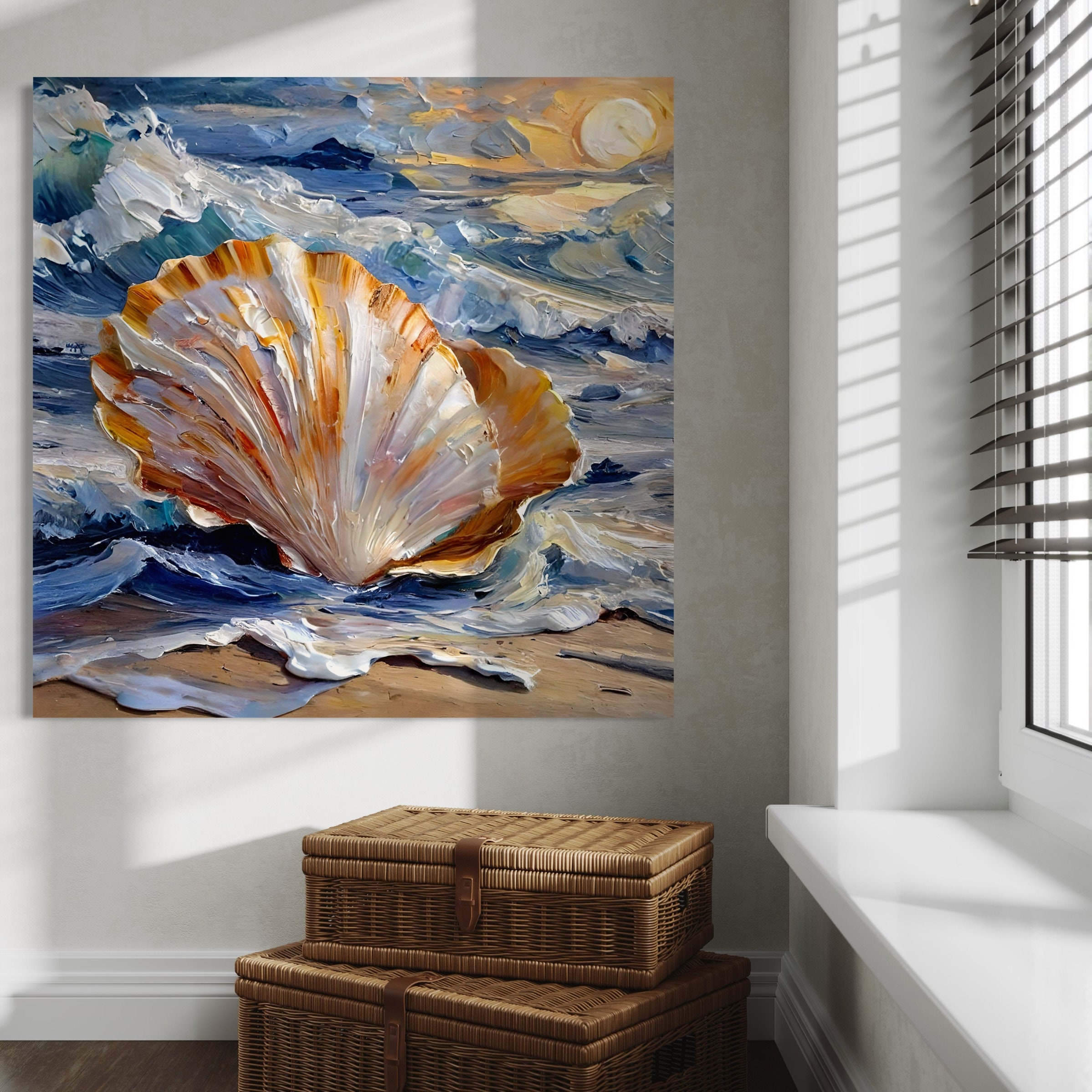 Original the Grandeur of Shells Oil Painting Modern Handpaint Texture ...