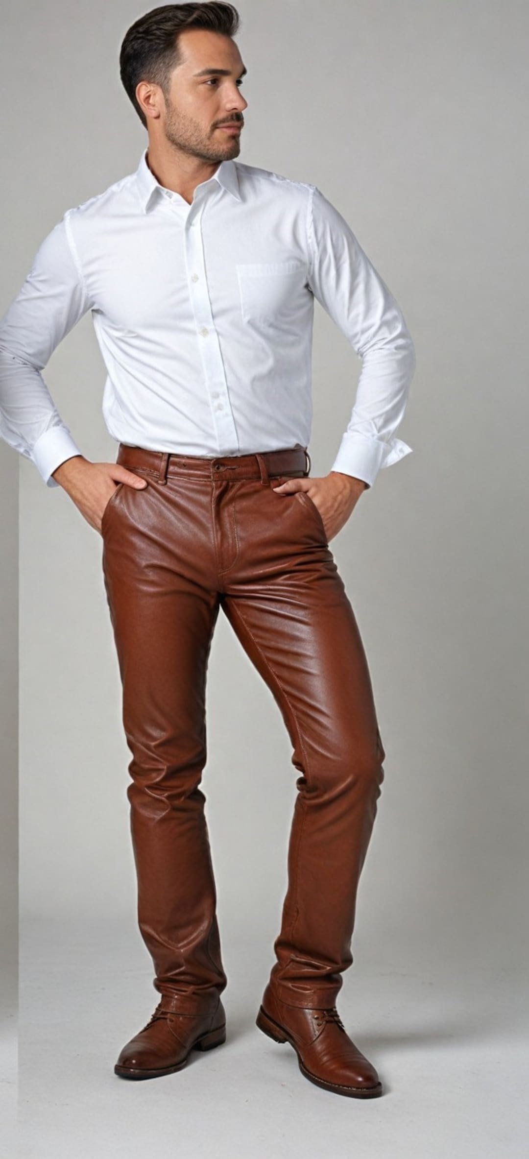 Men's Brown Leather Pants Genuine Leather Trousers Slim Fit Handmade ...
