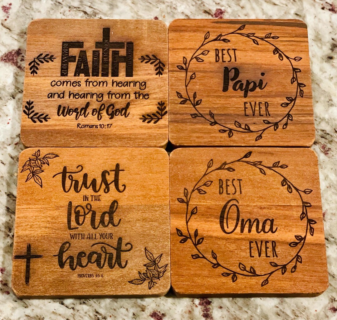 Personalized Coasters, Christian Coasters, Acacia Wood, Christian Gifts ...
