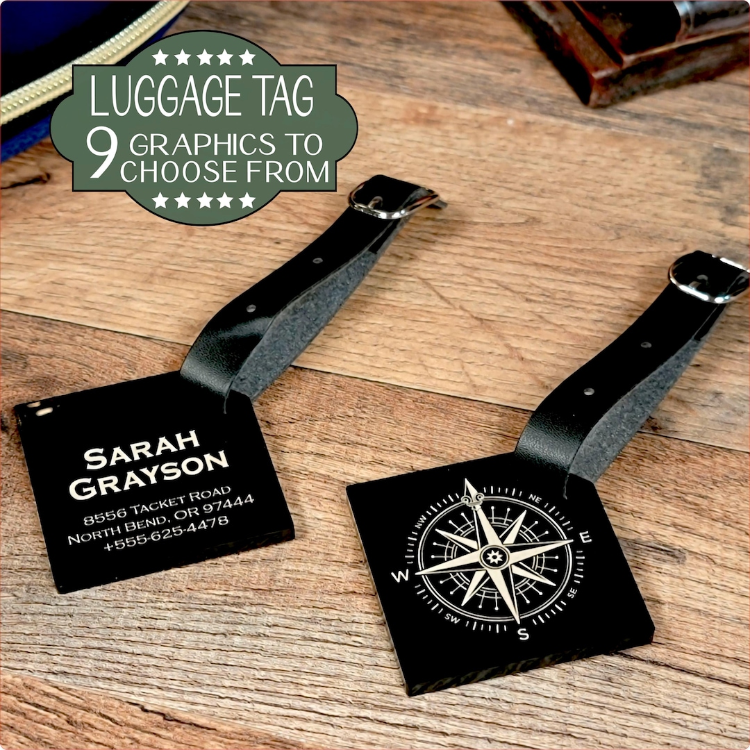 Personalized Luggage Tag - Minimalist Black Acrylic Bag ID Tag With ...