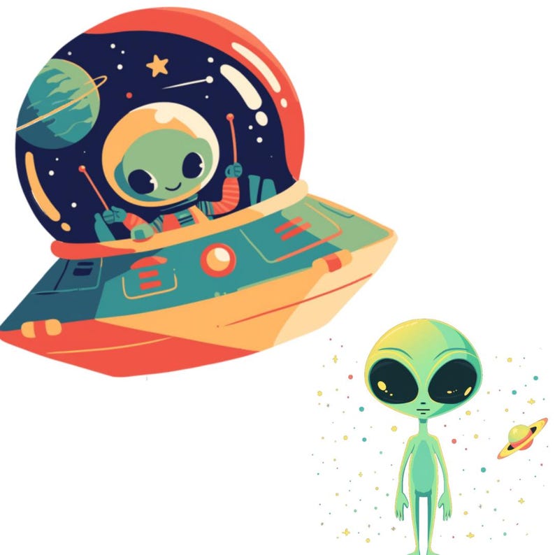 Alien Clip Art Bundle: 15 Cute Alien PNG Graphics | Space-themed ...
