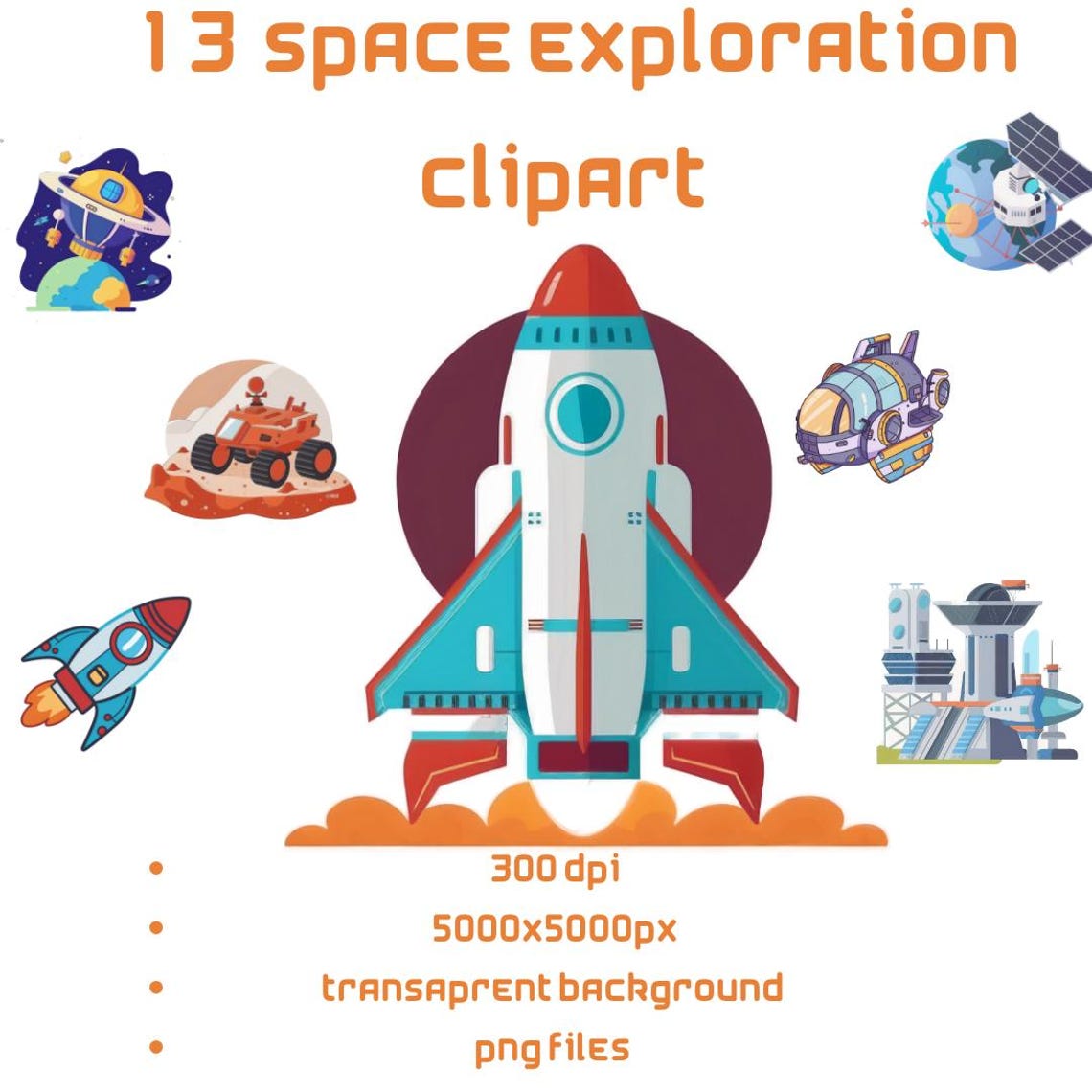 Rocket Ship Clipart, Rocket Clipart- 13 Space Clipart Set- Rocket Png ...