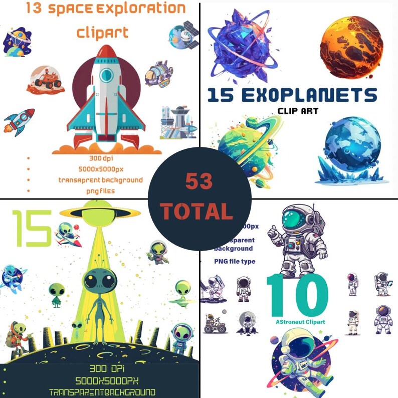COSMIC MEGA Bundle Space Clipart Outer Space PNG Astronaut Png Alien ...