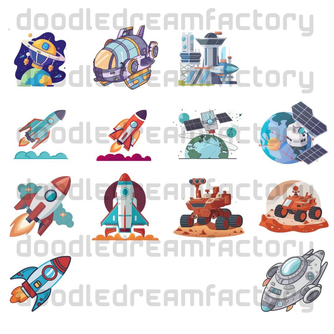 Rocket Ship Clipart, Rocket Clipart- 13 Space Clipart Set- Rocket Png ...