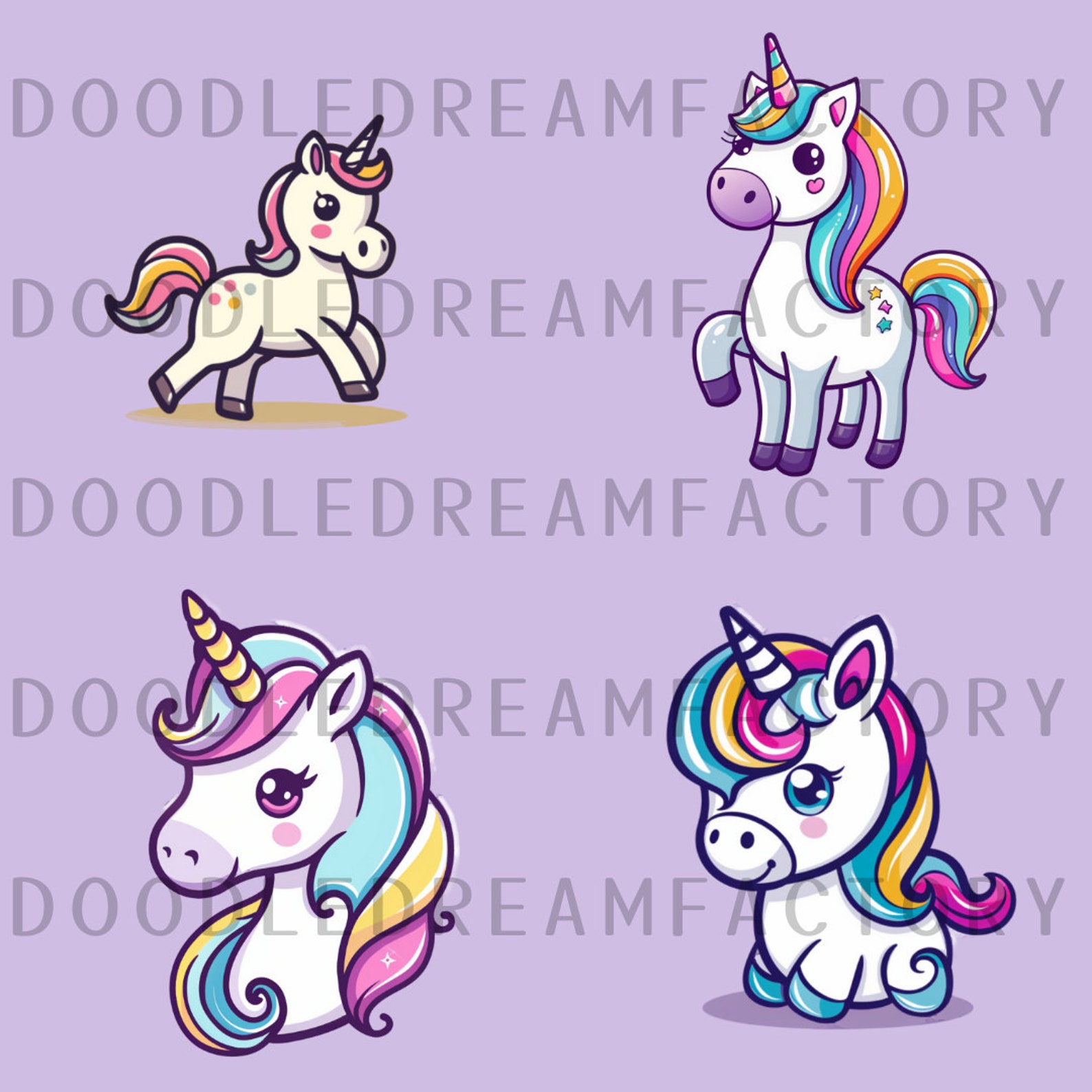 Unicorn Clip Art Bundle, 20 Adorable Unicorn Png, Cute Unicorn Set ...