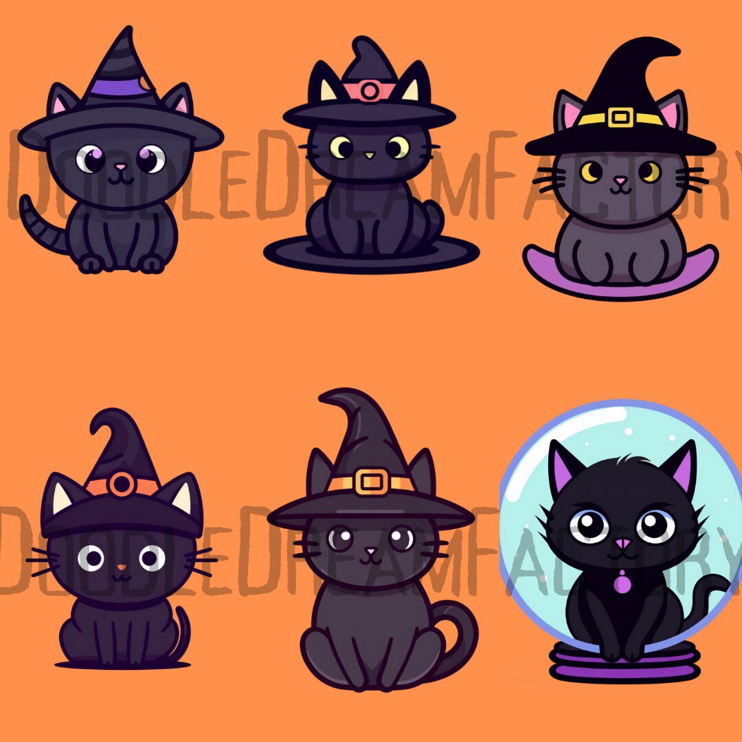 Halloween Cat Clip Art Collection -adorable Kawaii Clipart Set -pet ...