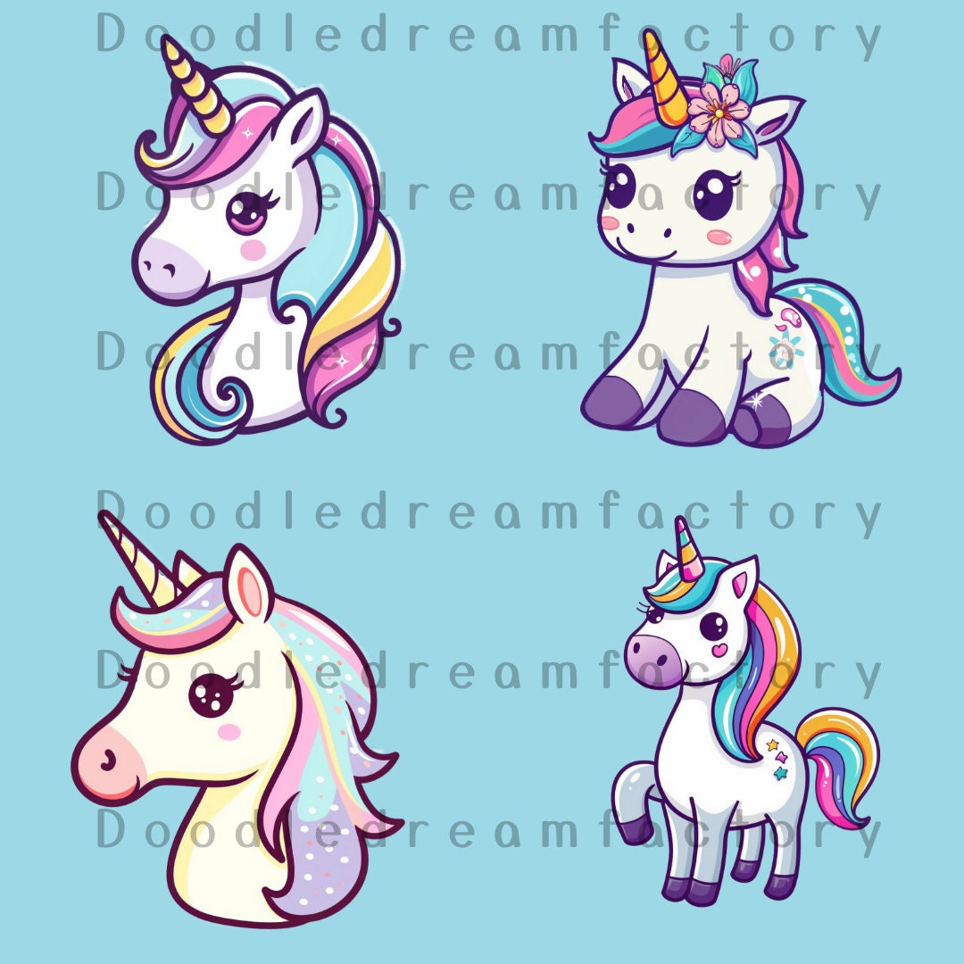 10 Adorable Unicorn Clip Art Set, Cute Unicorn PNG, Baby Unicorn Clip ...
