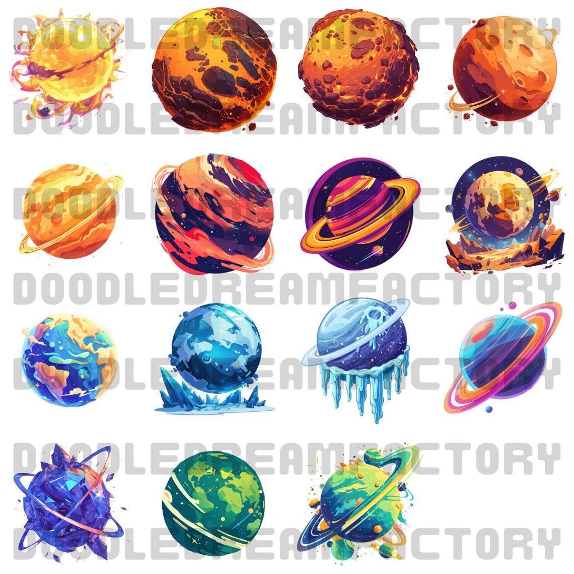 Planets 15 Clipart Set- Space Clip Art Commercial Use Clipart- Scrap ...