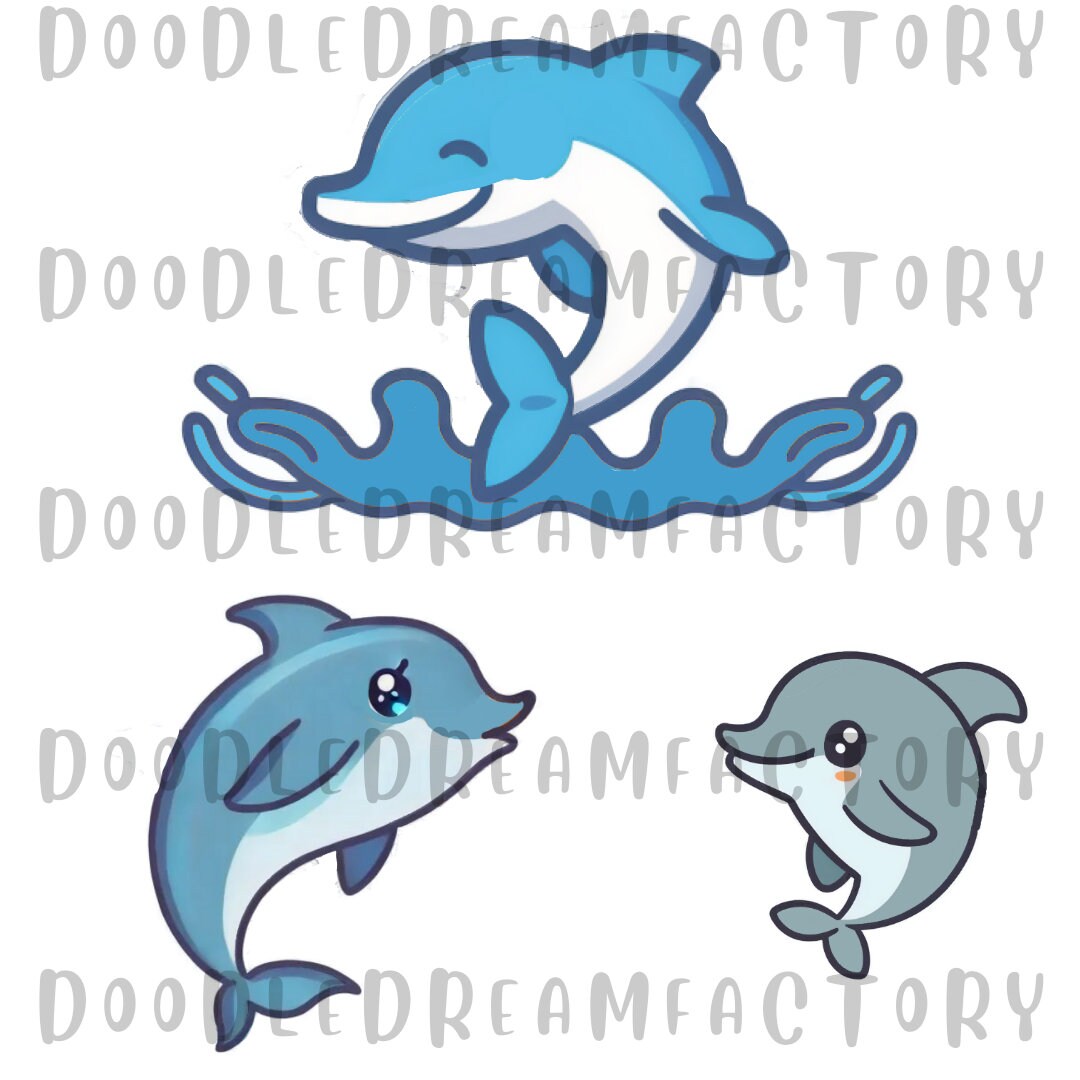 Dolphin Clipart Bundle: 10 PNG Ocean Friends - Kawaii Sea Animals Clip ...
