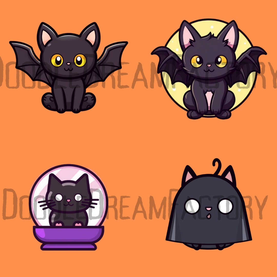 Halloween Cat Clip Art Collection -adorable Kawaii Clipart Set -pet ...