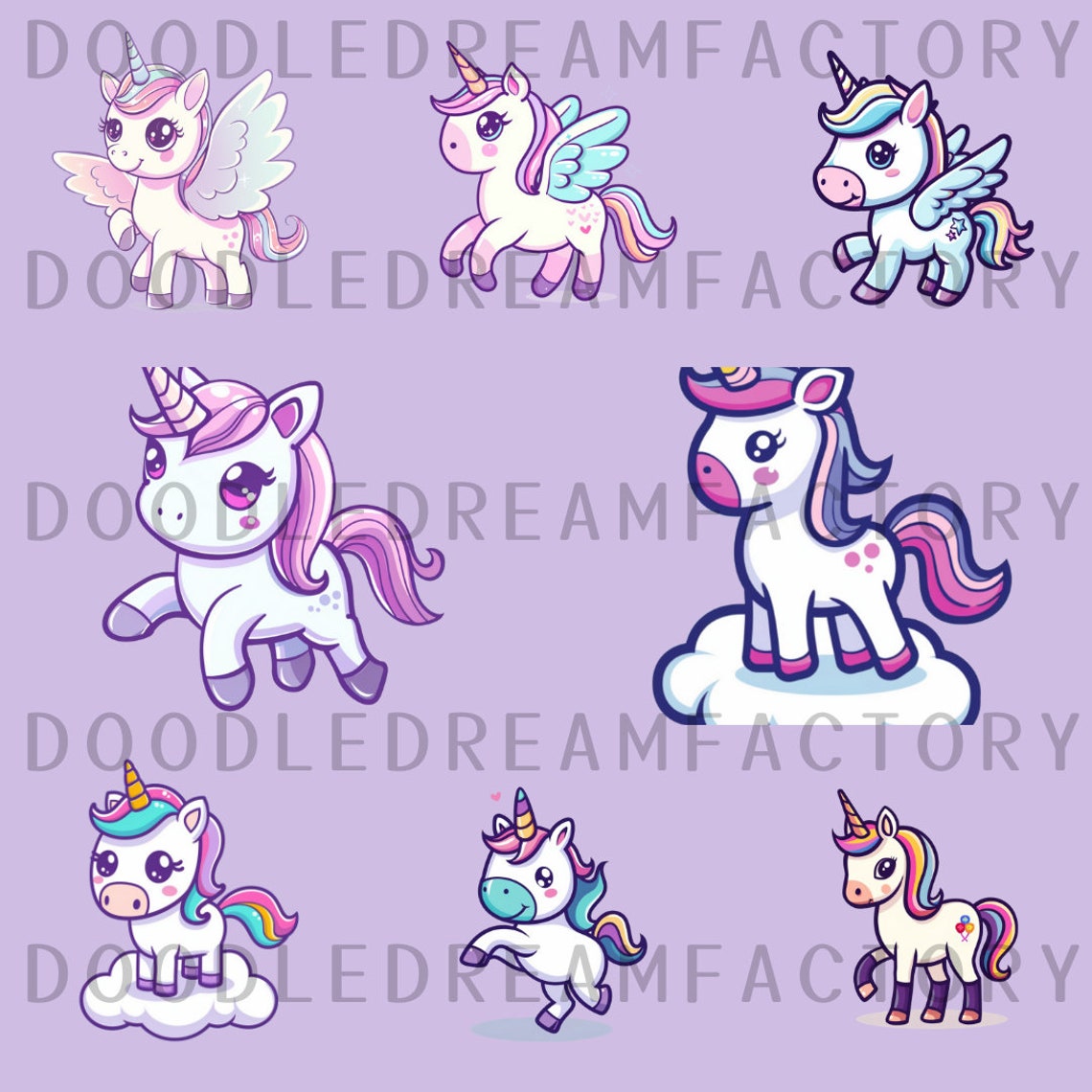 Unicorn Clip Art Bundle, 20 Adorable Unicorn Png, Cute Unicorn Set ...