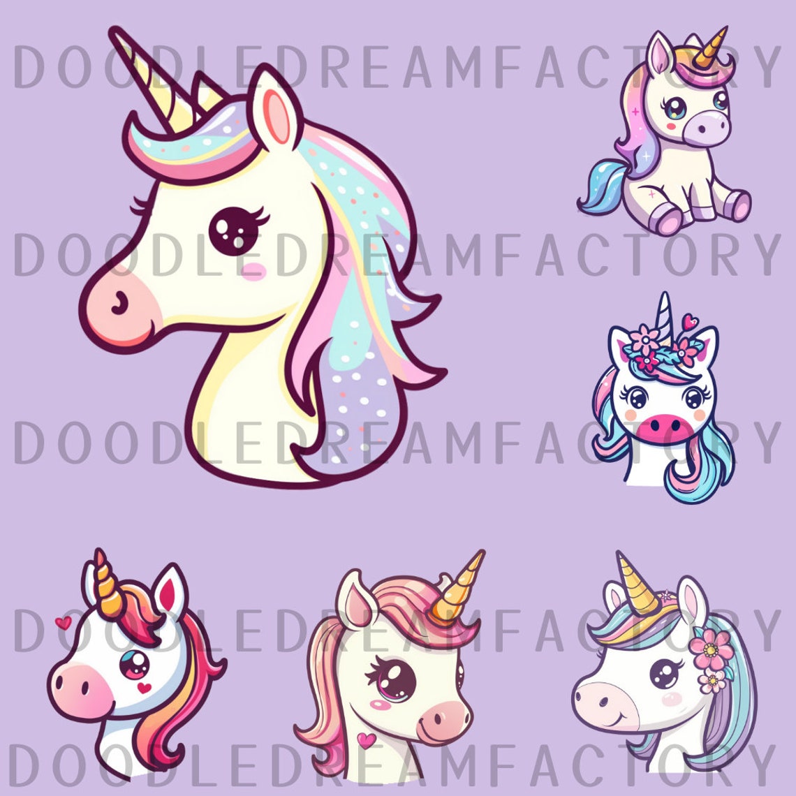 Unicorn Clip Art Bundle, 20 Adorable Unicorn Png, Cute Unicorn Set ...