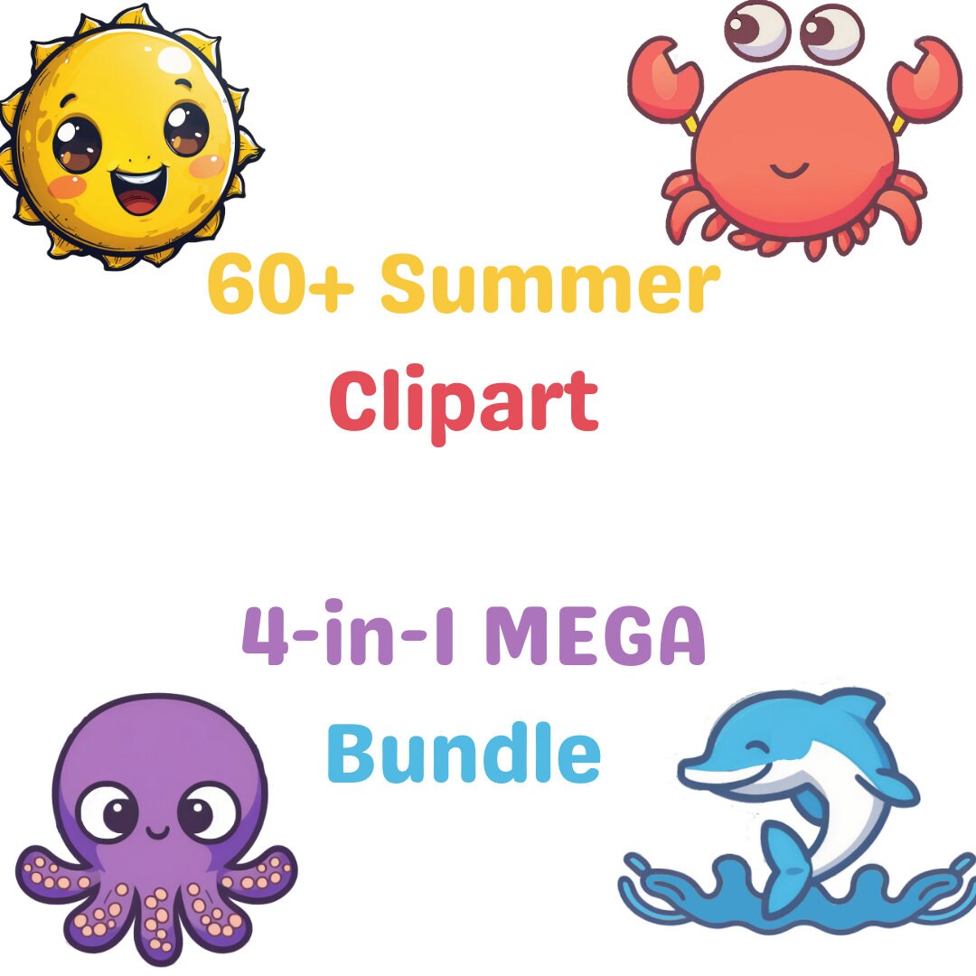 60+ Summer Clip Art Mega Bundle: 4-in-1 Deal! Cute Summer Graphics Clip ...