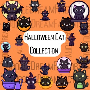 Halloween Cat Clip Art Collection -adorable Kawaii Clipart Set -pet ...
