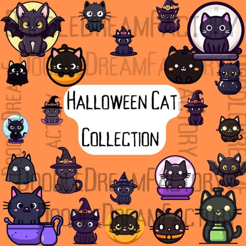 Halloween Cat Clip Art Collection -adorable Kawaii Clipart Set -pet Illustrations Printable ...