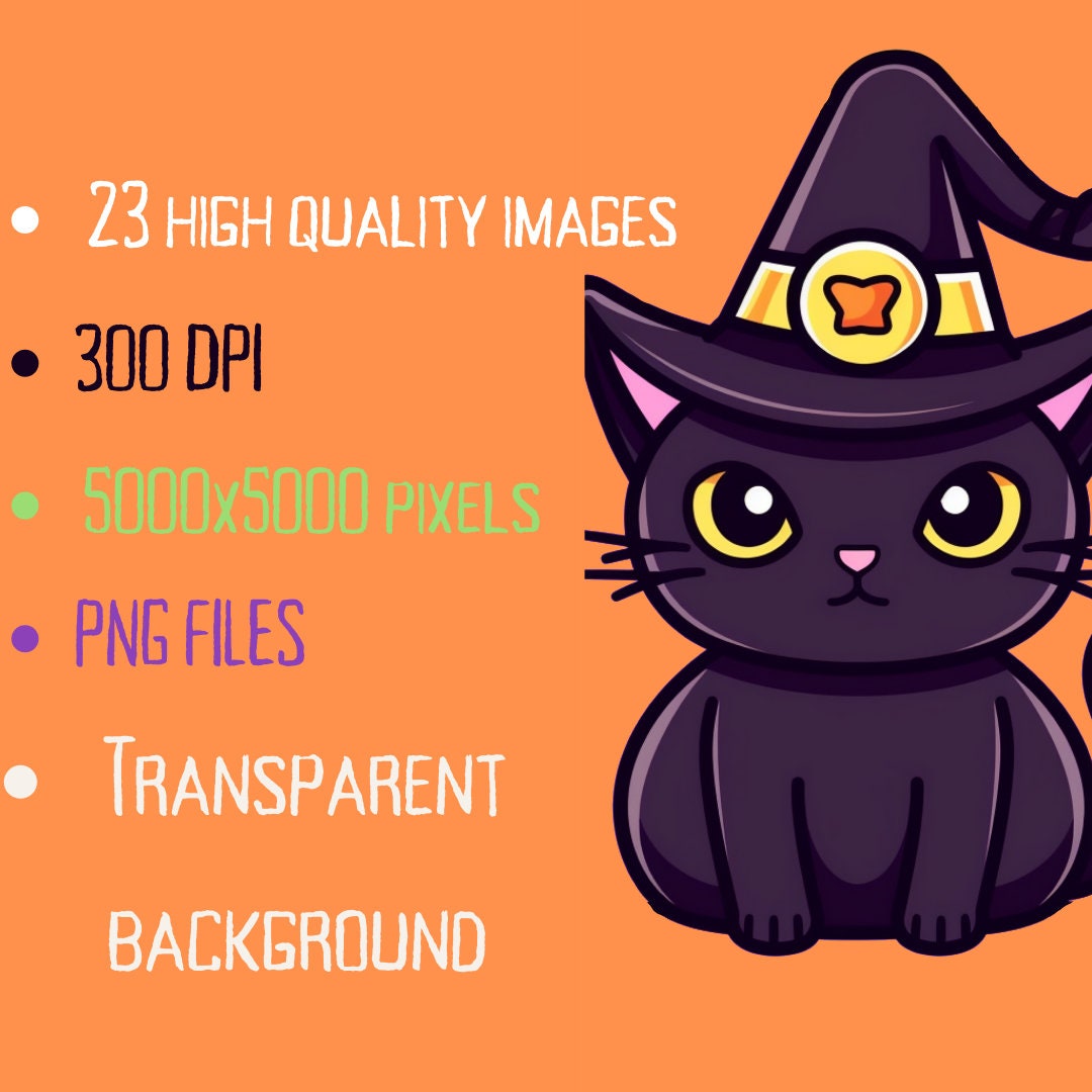Halloween Cat Clip Art Collection -adorable Kawaii Clipart Set -pet ...