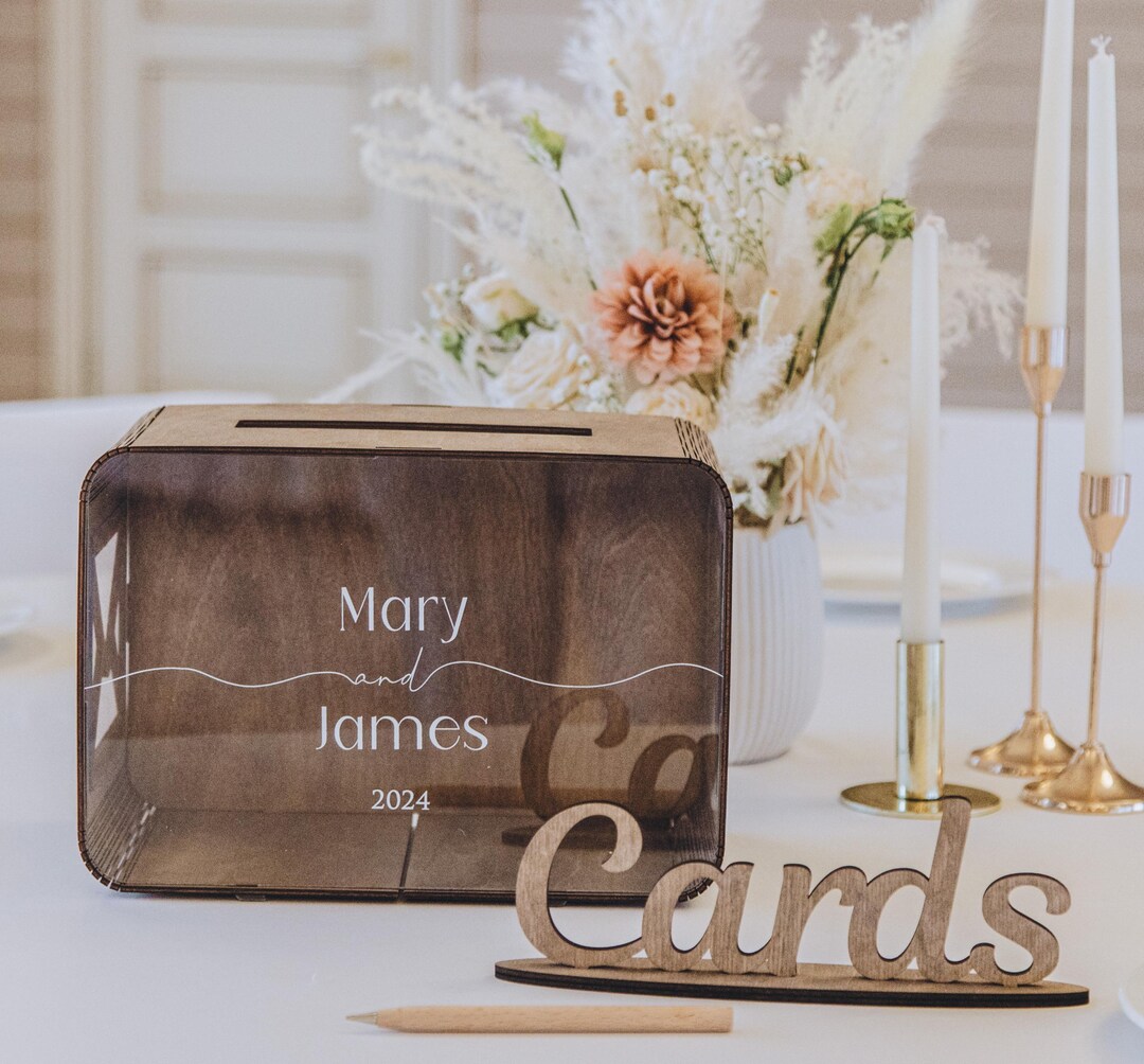 Custom Wedding Card Box, Rustic Wood Decor, Acrylic Gift Envelope Box ...