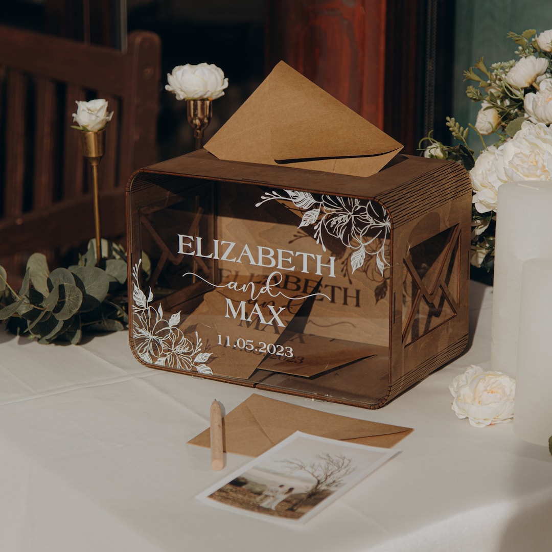 Personalized Rustic Wedding Card Box, Wooden Decor, Acrylic Gift ...