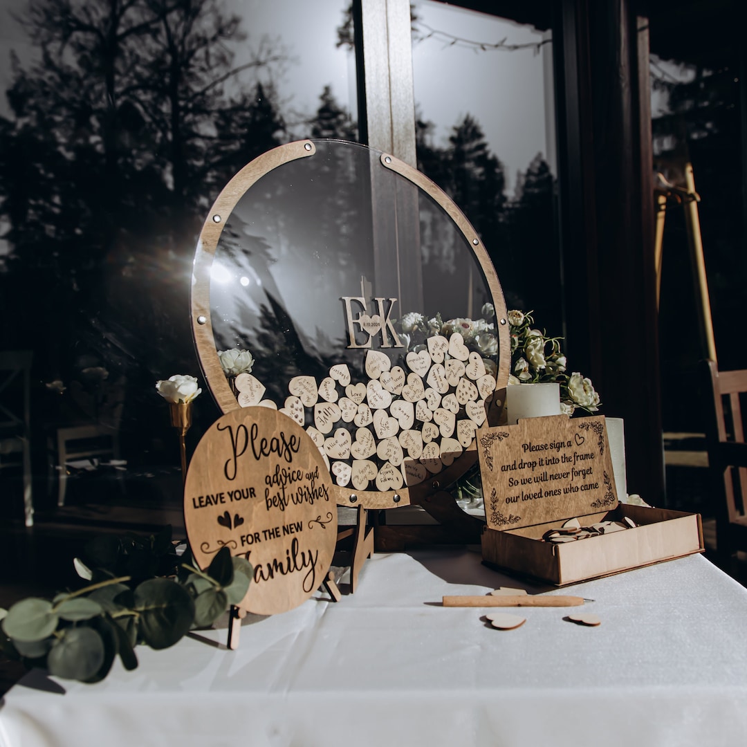 Drop Top Frame With Hearts, Wedding Gift, Rustic Wedding Guest Book ...