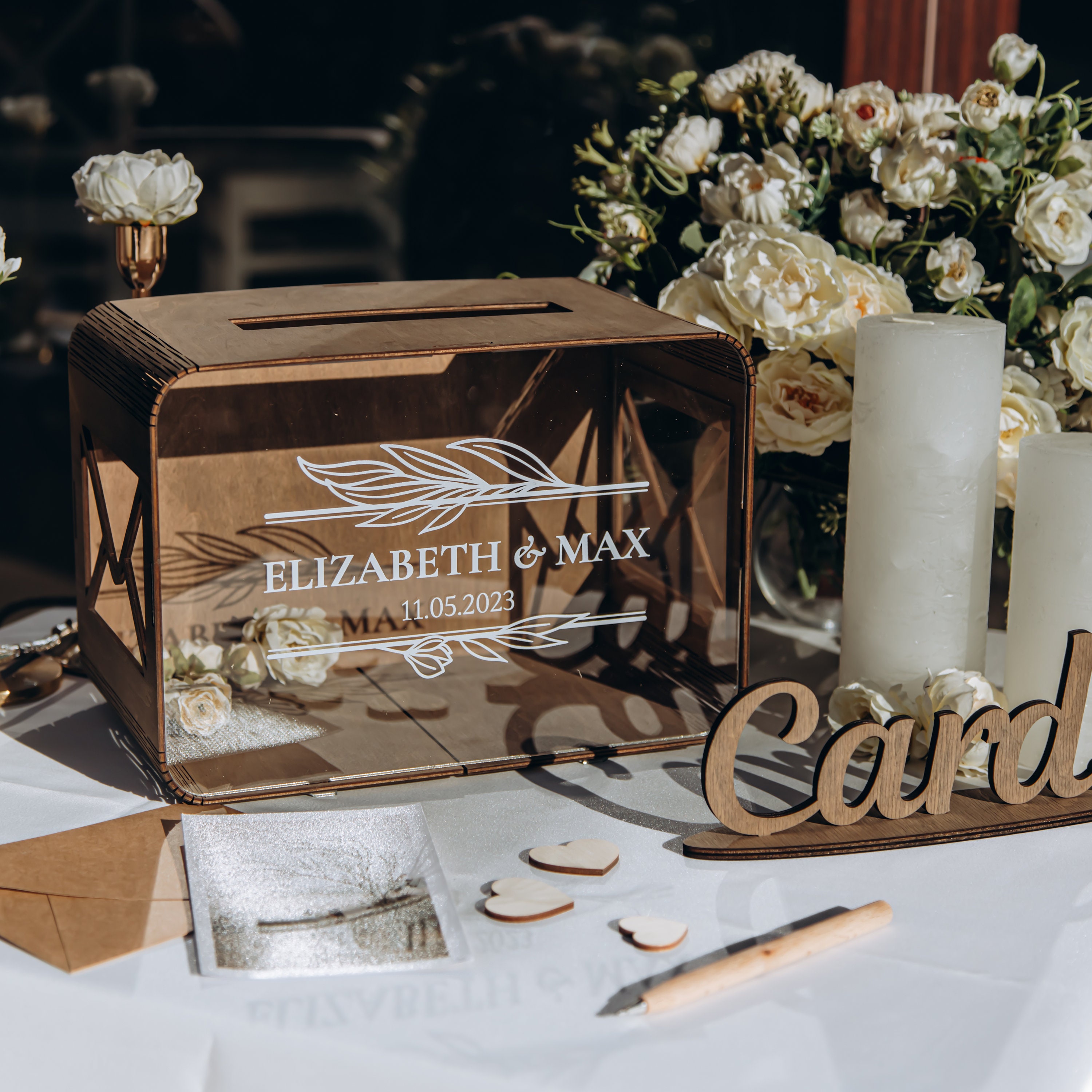 Rustic Wedding Card Box, Personalized Reception Decor, Acrylic Gift ...