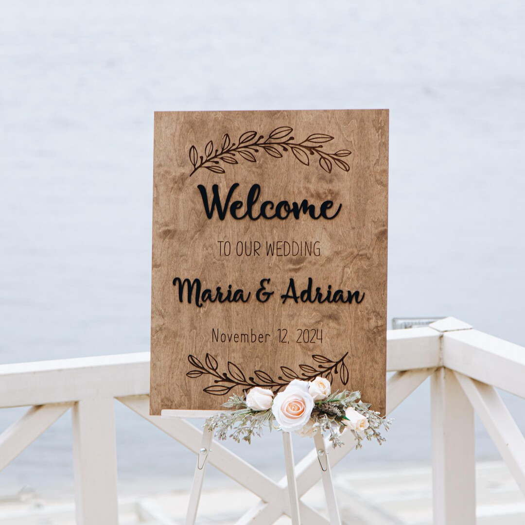Custom Welcome Banner With Easel Stand, Wedding Welcome Sign, Rustic ...