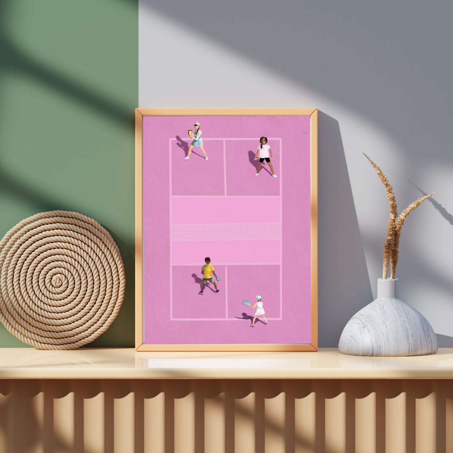 Pink Pickleball Art Print, Sports Wall Decor, Dowloadable Art, Vintage ...