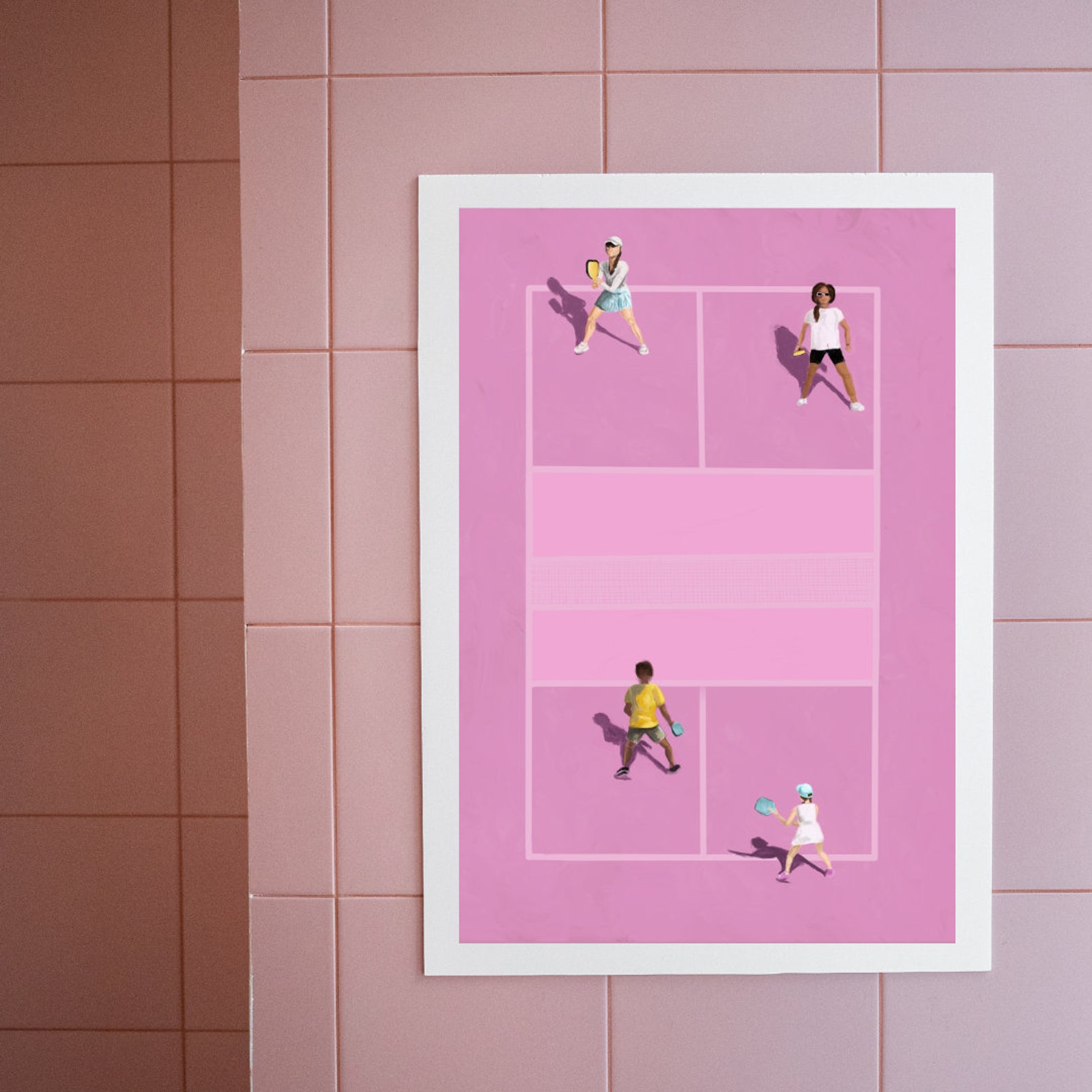 Pink Pickleball Art Print, Sports Wall Decor, Dowloadable Art, Vintage ...