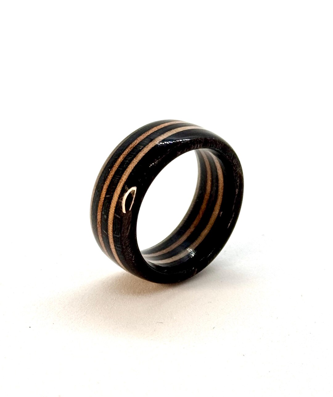 Recycled Skateboard Ring Wooden Ring Wedding Ring Waterproof Black Ring ...