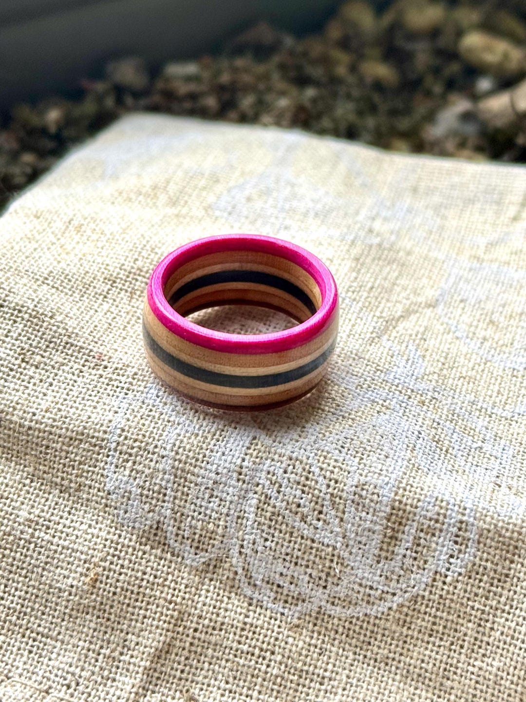 Recycled Skateboard Ring Wooden Ring Wedding Ring Waterproof Pink Ring ...