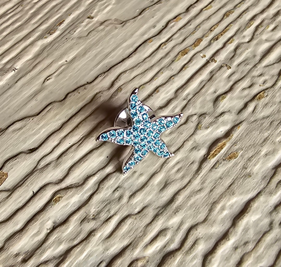 Gorgeous SWAROVSKI STARFISH Lapel Tack Hat Pin Brooch Silver W/teal ...