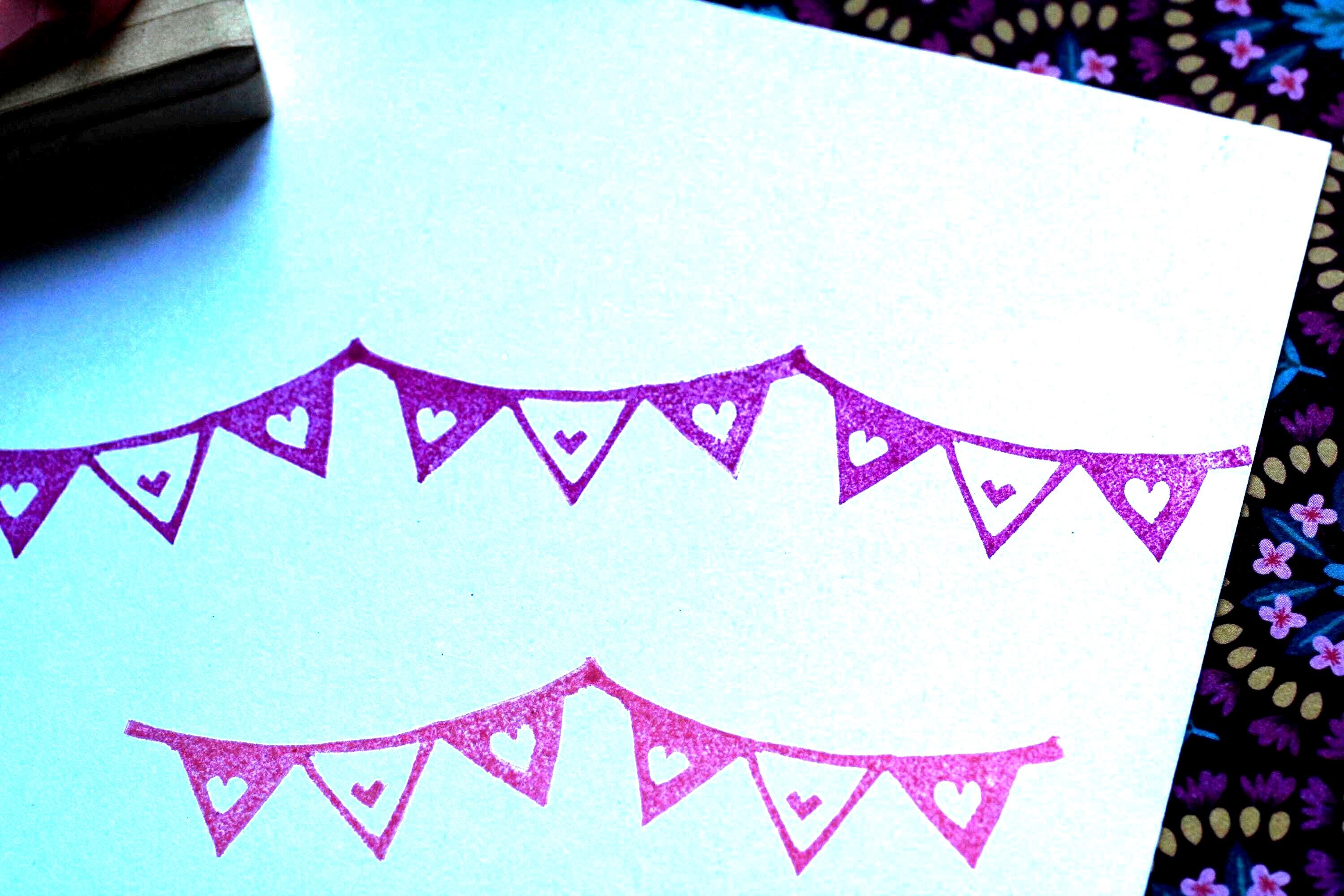 Bunting Rubber Stamp// Heart Flag Rubber Stamp // Mail Art // Happy ...