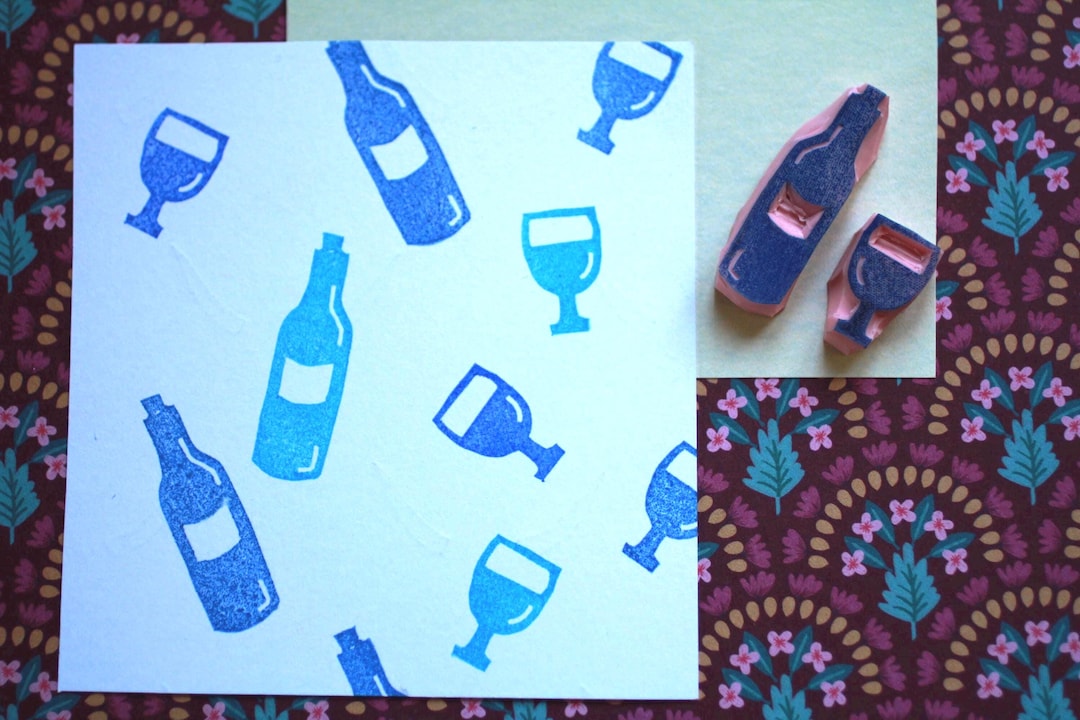Wine Bottle Beer Bottle and Glass Rubber Stamp Set//food Stamp Set ...