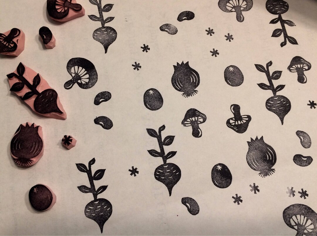 Vegan Rubber Stamp Set//vegetarian Stamps//vegetable Stamp Set//food ...