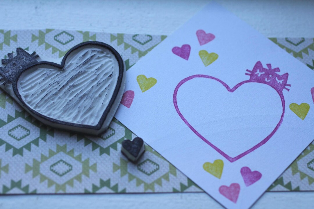 Cat Rubber Stamp and a Mini Heart Stamp// Addressing Rubber Stamp ...