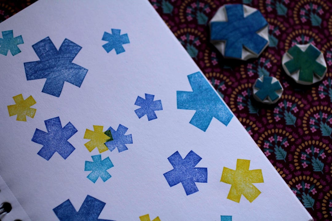 Asterisk Rubber Stamp Set - Star Stamp // Snow Stamp// Hand Carved and ...